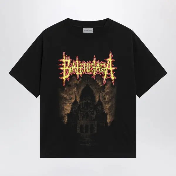 Balenciaga Sacré Cœur Print Medium-fit Cotton T-shirt - Black