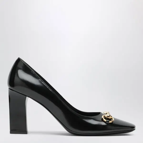 Gucci Signora Pump In Glossy Leather With Horsebit Detail - Black