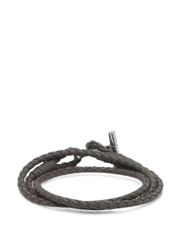 TOM FORD Braided Leather Bracelet - Gray