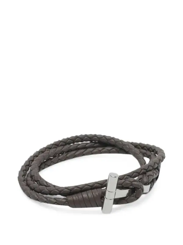 TOM FORD Braided Leather Bracelet - Gray