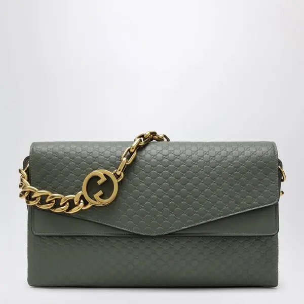 Gucci Gg Embossed Leather Chain Shoulder Bag - Green