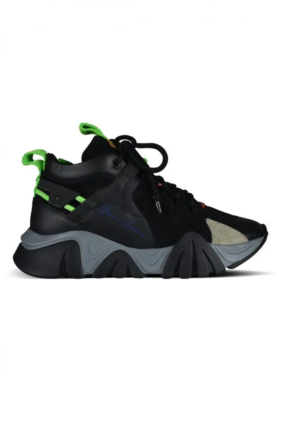 Versace Squalo Sneakers With Fluorescent Green Details - Black