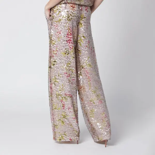 Alberta Ferretti Sequin Trousers With Floral Pattern