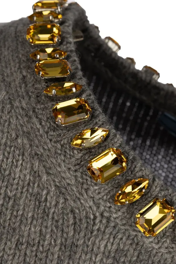 Prada Ribbed Knitwear With Embellished Neckline