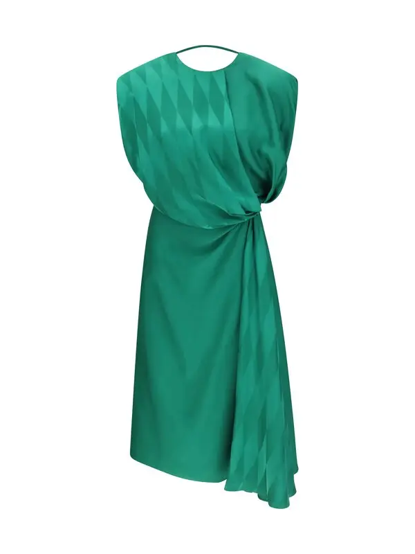 Versace Midi Silk Dress With Twist Detail - Green