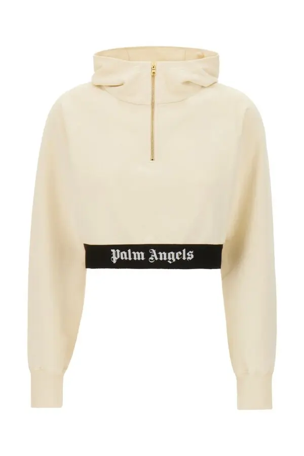 Palm Angels Cropped Half-zip Sweatshirt With Logo Band - Multicolor