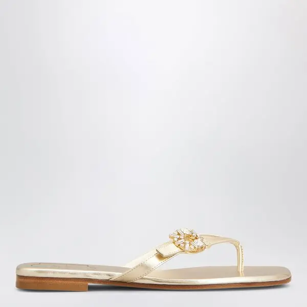 ROGER VIVIER Embellished Metallic Nappa Leather Thong Sandals - Silver