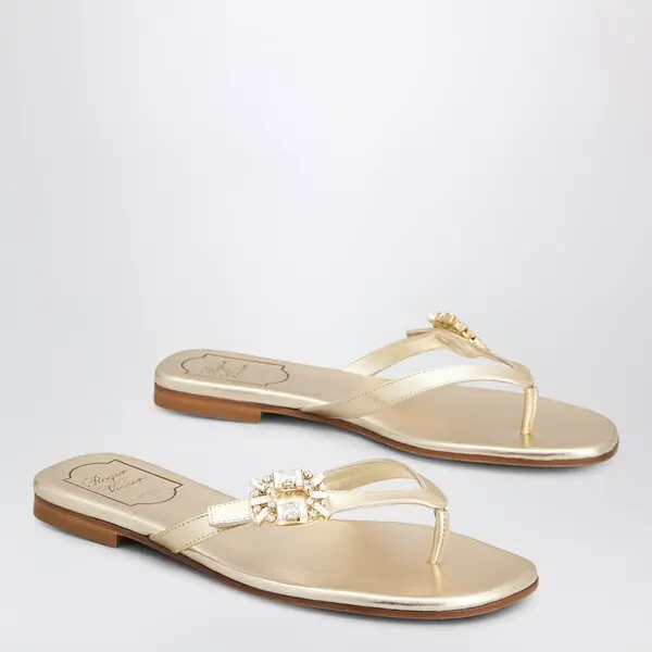 ROGER VIVIER Embellished Metallic Nappa Leather Thong Sandals - Silver