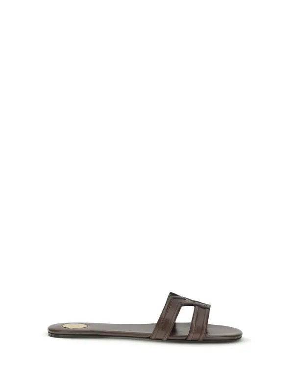 Saint Laurent Smooth Leather Mabrouka Sandals - Brown