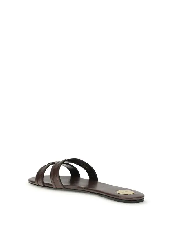 Saint Laurent Smooth Leather Mabrouka Sandals - Brown