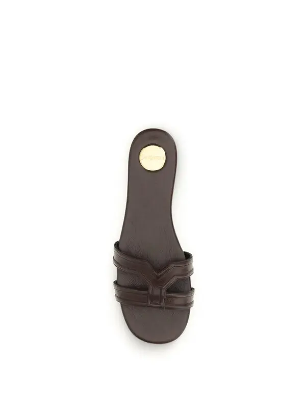 Saint Laurent Smooth Leather Mabrouka Sandals - Brown