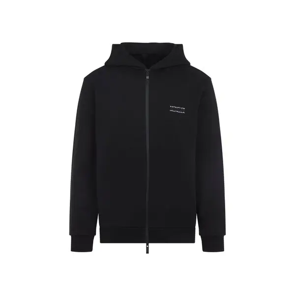 Moncler Cotton Fleece Zip-up Hooded Sweatshirt - Black