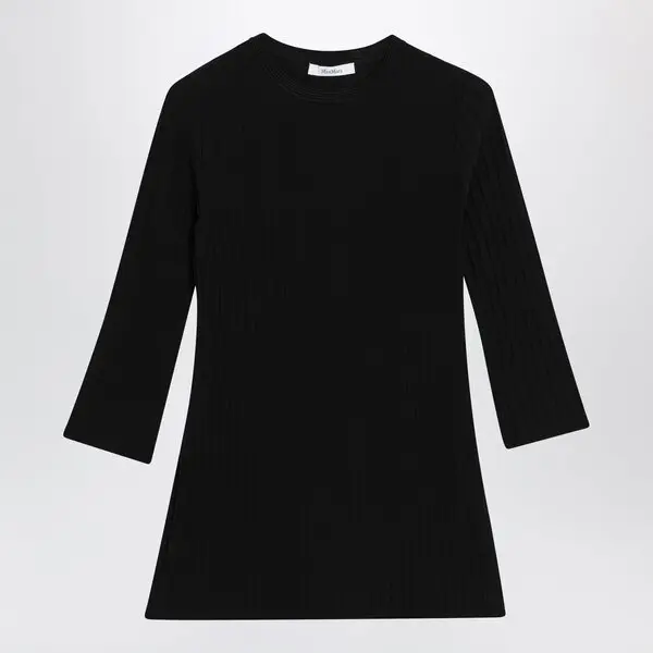 Max Mara Ribbed Crewneck Sweater In Crepe Viscose - Black