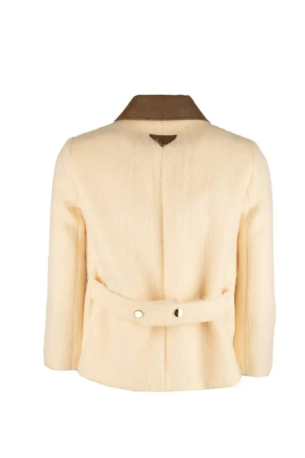 Prada Double-breasted Textured Coat With Leather Trims