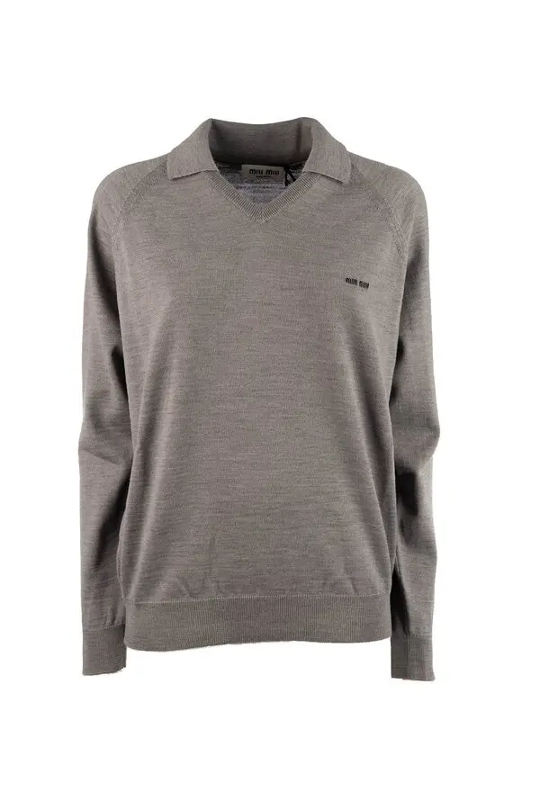 Miu Miu Long Sleeve Knitwear With Collared Neck