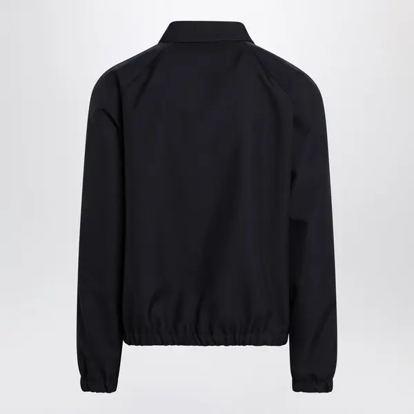 Valentino Garavani Navy Wool Blend Bomber Jacket With Vgold Pockets - Blue