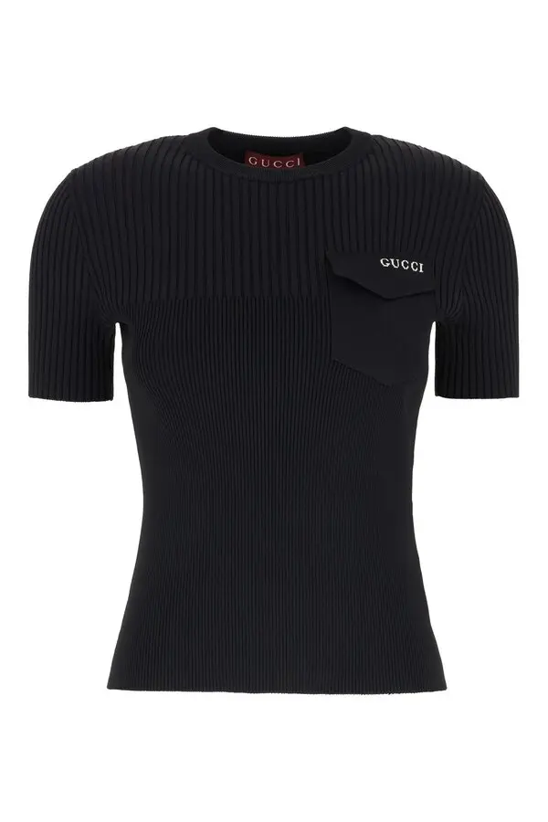 Gucci Ribbed Knit T-shirt With Pocket Detail - Multicolor