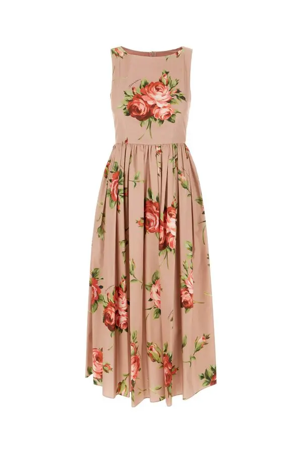 Dolce & Gabbana Sleeveless Rose Print Midi Dress