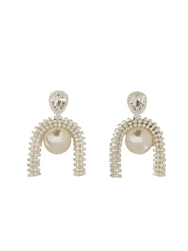 Magda Butrym Embellished Crystal And Pearl Drop Earrings - Silver