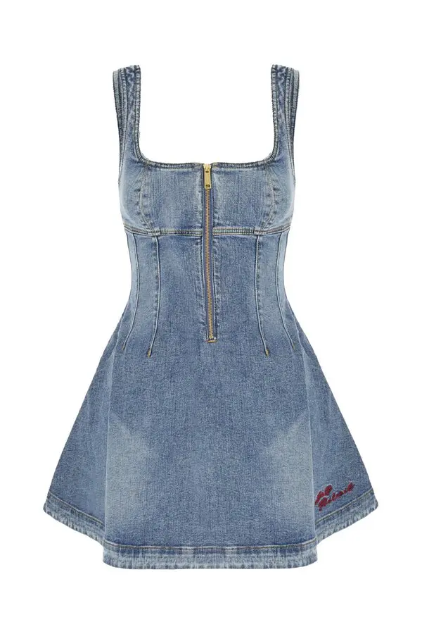 SELF-PORTRAIT Denim Zip-up Dress - Multicolor