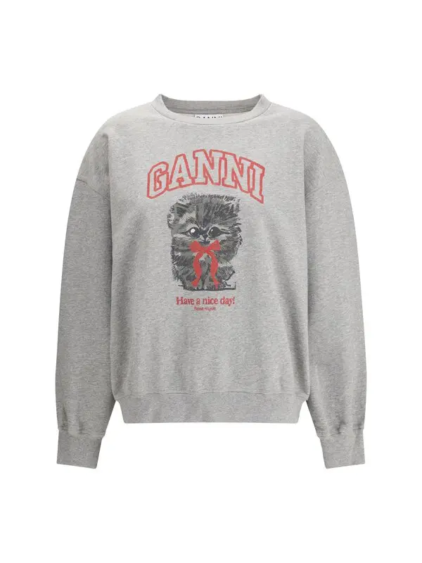 GANNI Kitty Graphic Sweatshirt - Gray