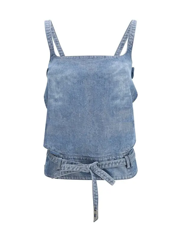 DIESEL® De-sayra Denim Top With Open Back And Buckled Straps - Blue