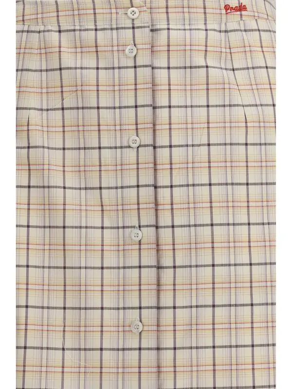 Prada Checked Cotton Poplin Pencil Skirt