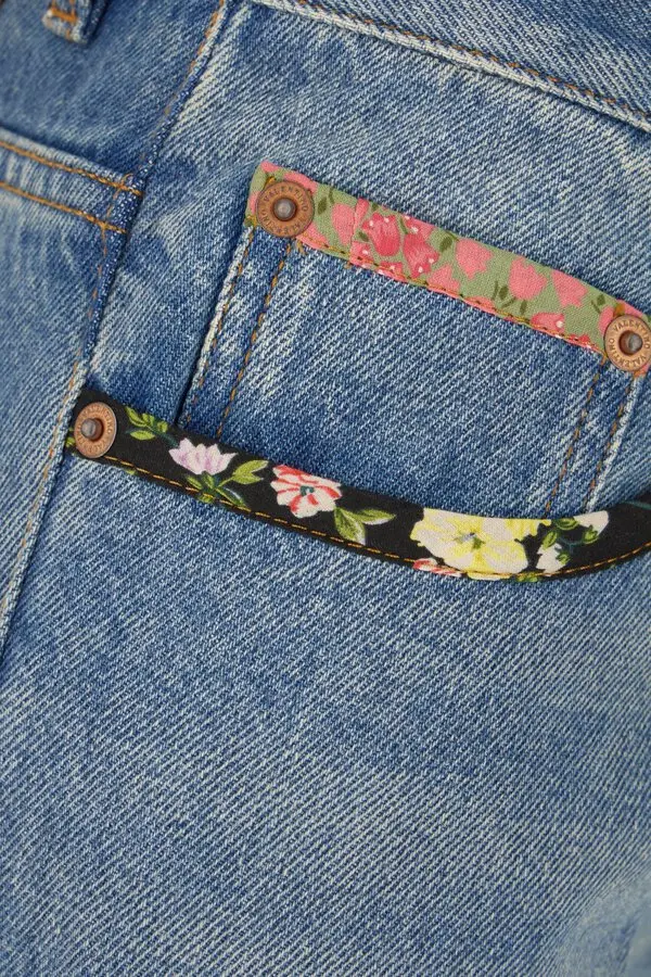 Valentino Garavani Light Wash Floral Embroidered Jeans - Multicolor