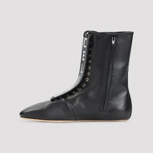 Celine Lace-up Ballet High Boots In Lambskin With Shearling Lining - Black