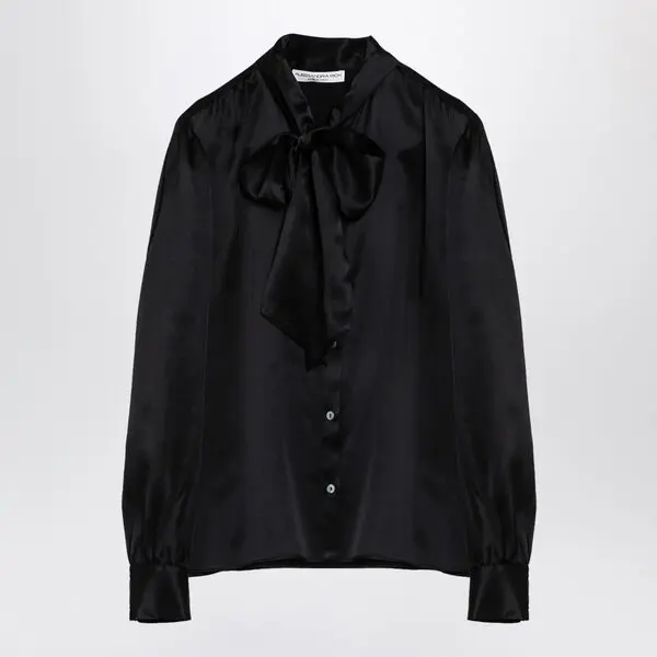 Alessandra Rich Silk Bow Shirt - Black
