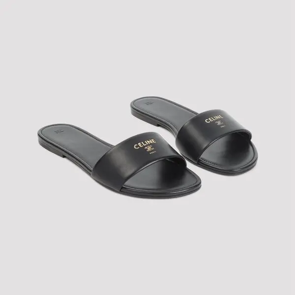 Celine Lambskin Easy Mule With Shearling Lining - Black