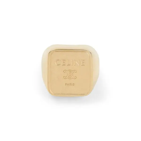 Celine Gold Brass Square Signet Ring - Silver