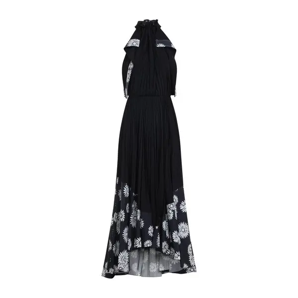 LANVIN Floral Print Charmeuse & Cotton Poplin Dress - Black