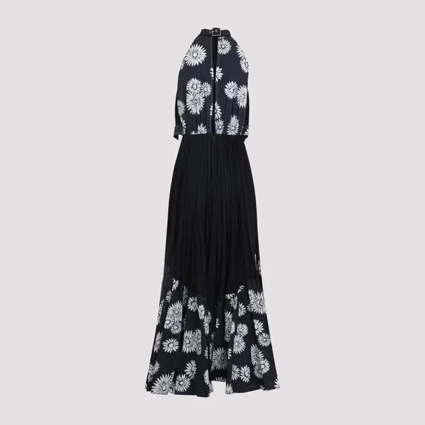 LANVIN Floral Print Charmeuse & Cotton Poplin Dress - Black