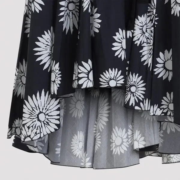 LANVIN Floral Print Charmeuse & Cotton Poplin Dress - Black