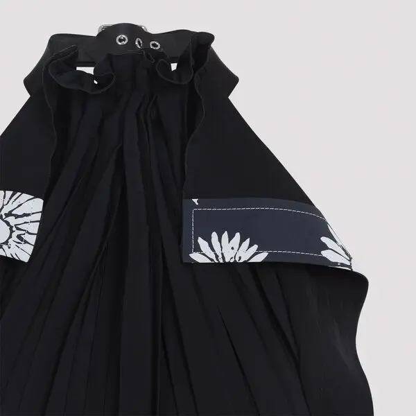 LANVIN Floral Print Charmeuse & Cotton Poplin Dress - Black