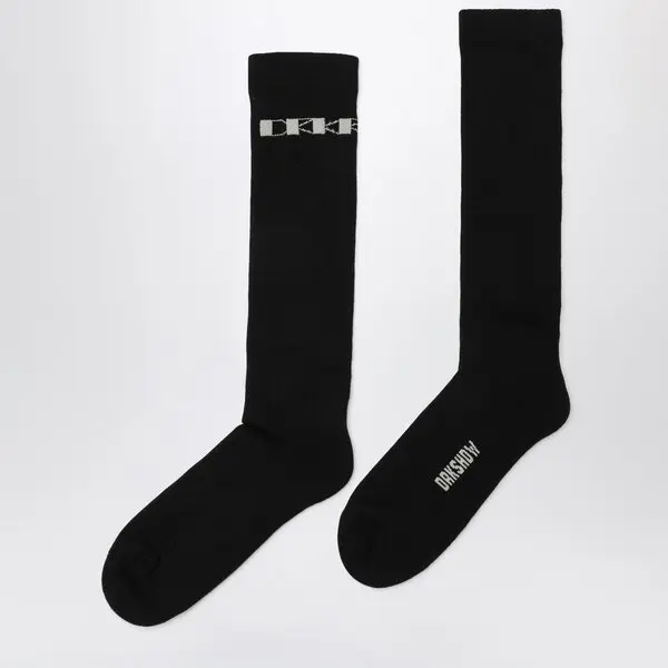 Rick Owens Cotton Ribbed Socks With Logo Embroidery - Black