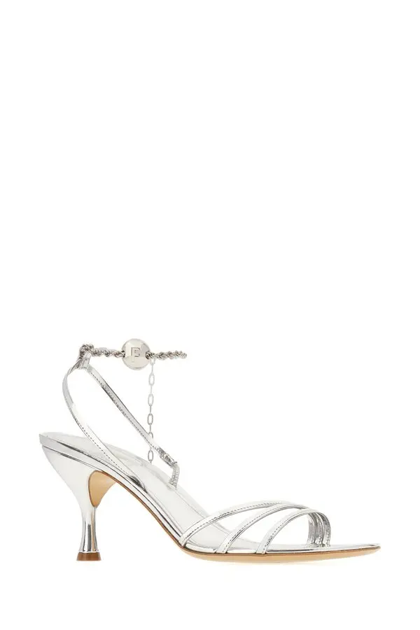 FERRAGAMO Silver Metallic Kitten Heel Sandals - Multicolor