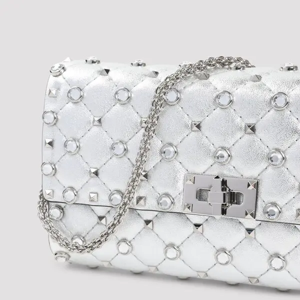 Valentino Garavani Quilted Crystal Embellished Leather Shoulder Bag