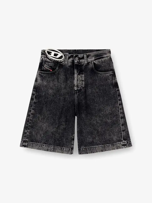 DIESEL® Black Denim Bermuda Shorts With Logo Detail - Multicolor