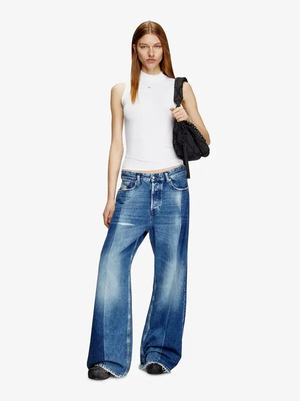 DIESEL® Ribbed Stretch Viscose Mock Neck Tank Top