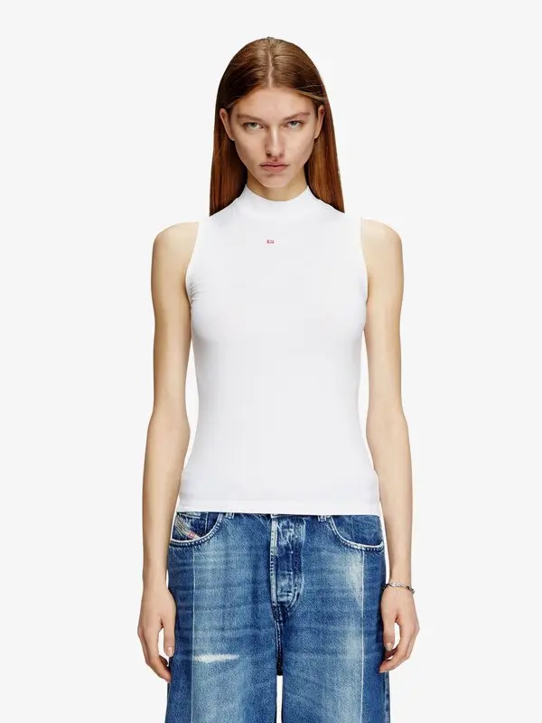 DIESEL® Ribbed Stretch Viscose Mock Neck Tank Top