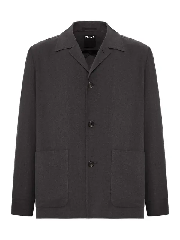 Zegna Wool And Linen Blend Jacket With Patched Pockets - Gray