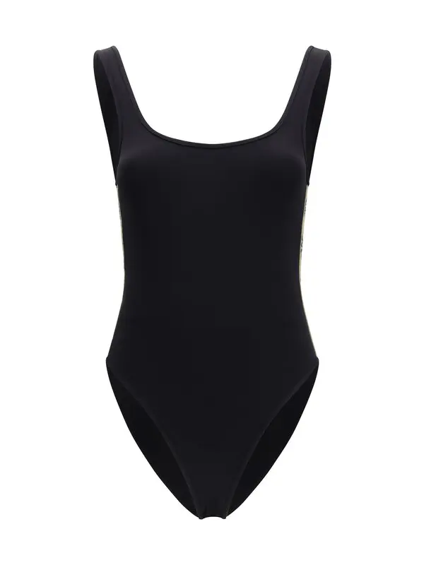 Burberry One-piece Swimsuit With Check Trim - Black