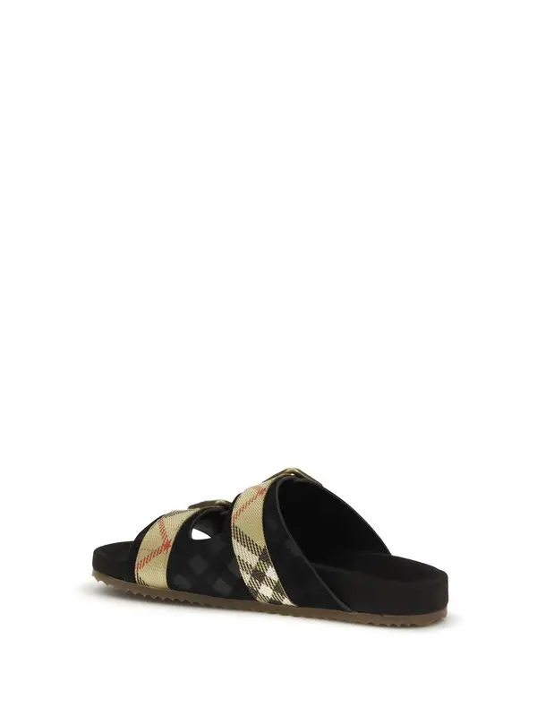 Burberry Suede Check Sandals - Black