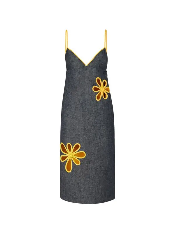Fendi Denim Dress With Flower Appliqu - Multicolor