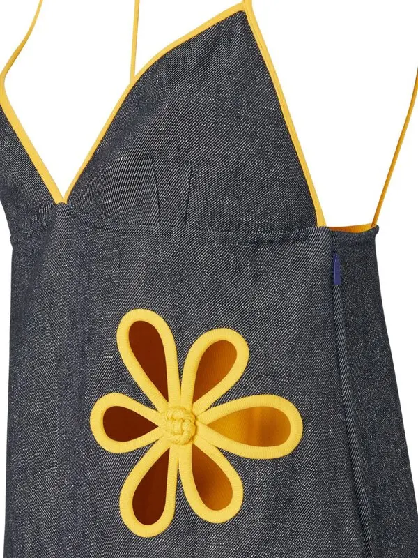 Fendi Denim Dress With Flower Appliqu - Multicolor