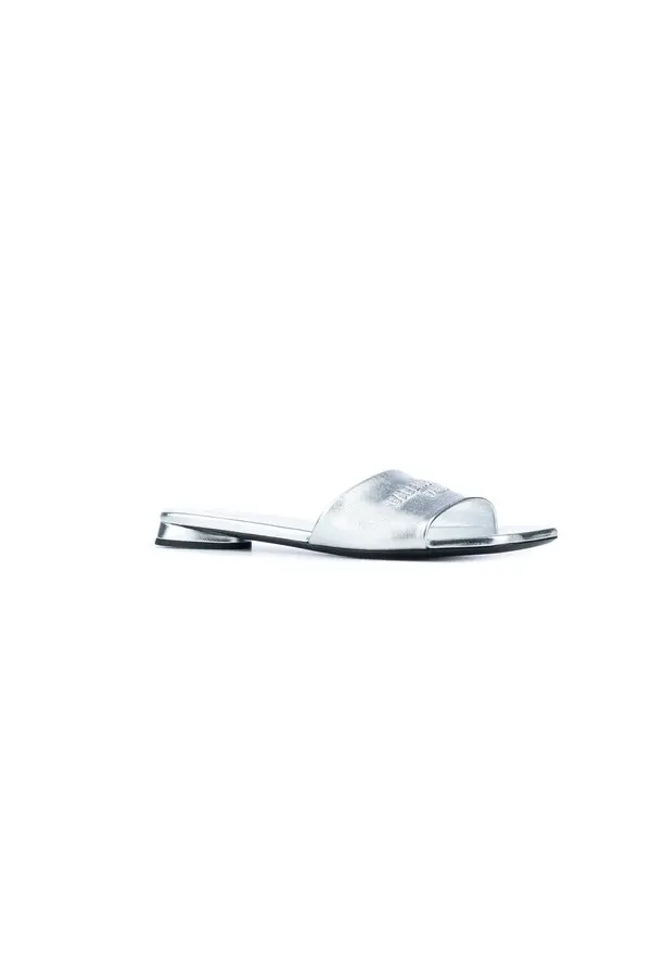 Balenciaga Silver Metallic Mule Slides