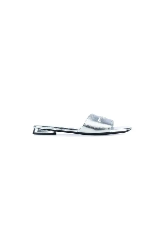 Balenciaga Silver Metallic Mule Slides - Multicolor