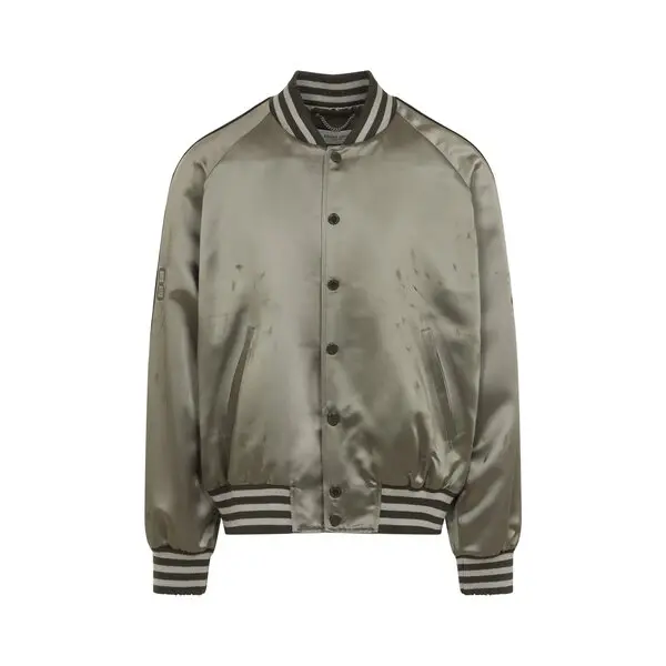 GOLDEN GOOSE Acetate Bomber Jacket With Striped Collar And Cuffs - Green